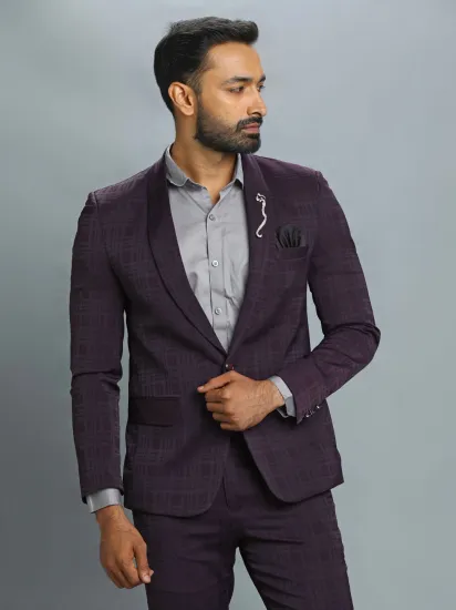 Buy Maroon Print Subtle Checks 2 Piece Suit at Best Price