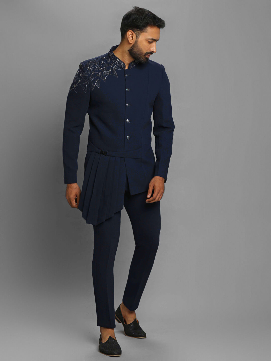 Buy Blue Embroidered Modern Cut Bandhgala at Best Price