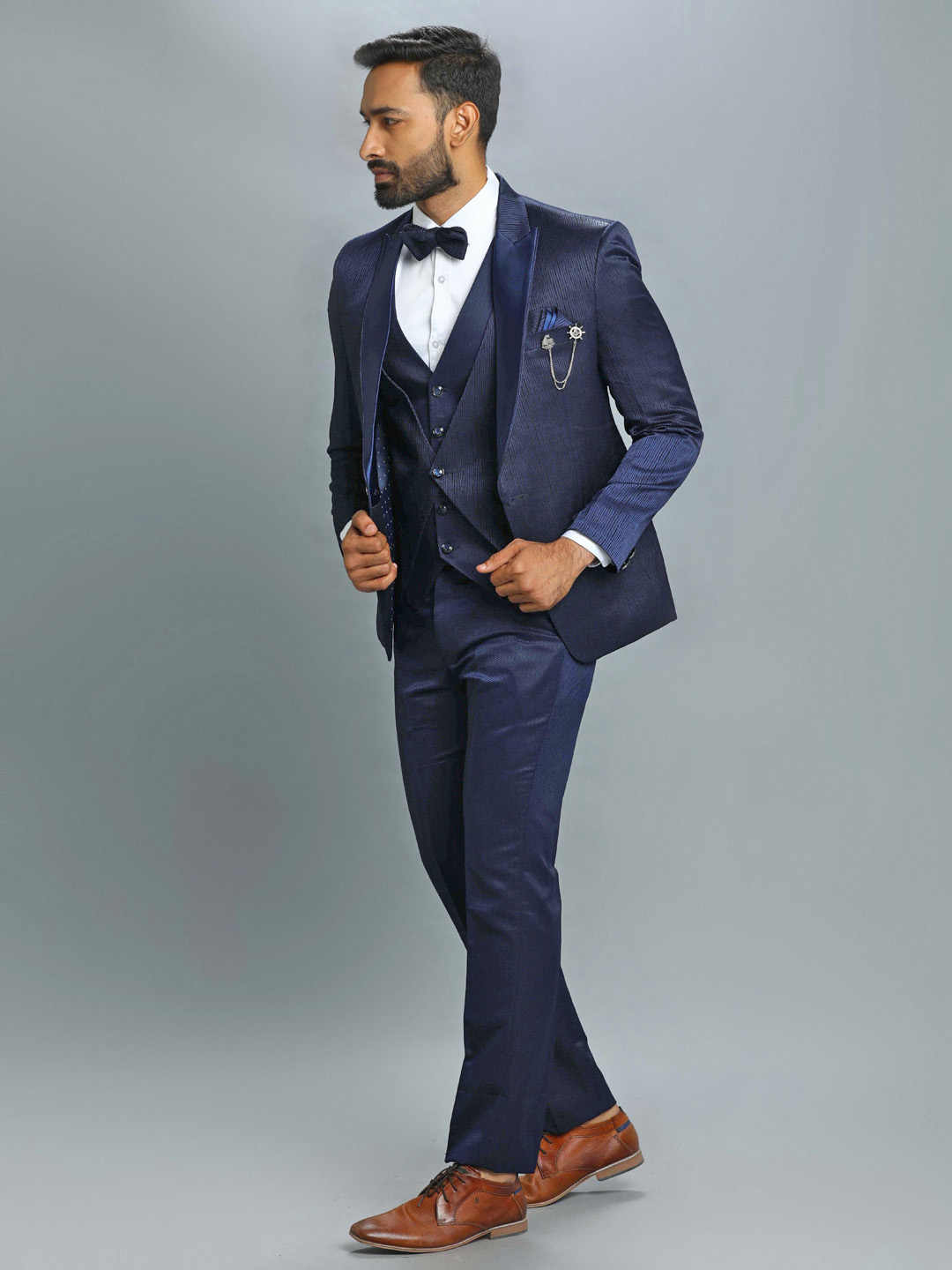 Rent/Buy Blue Straight Lines 3 Piece Suit | Home Trial | Free Delivery ...
