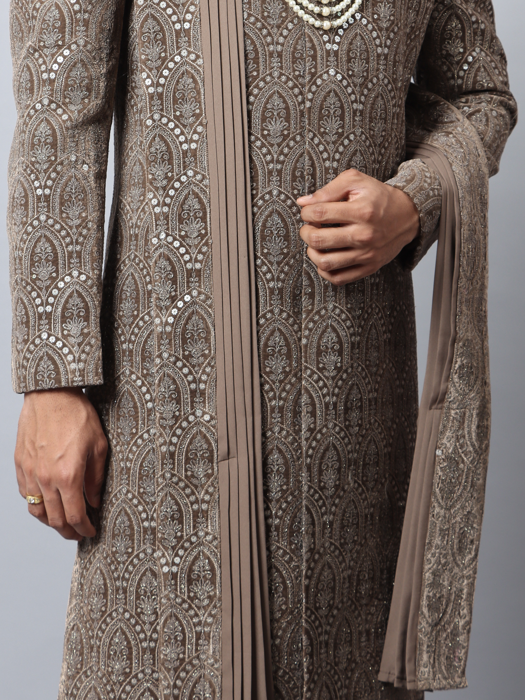 Rent Brown Velvet Embroidered Sherwani – Luxurious & Regal