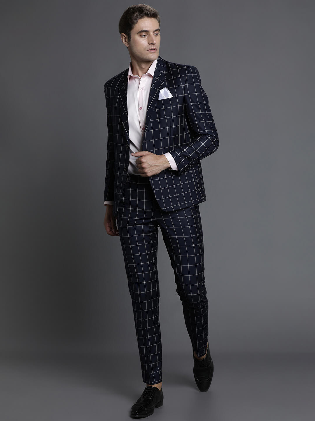 Dark Blue Checks 2 Piece Suit – Stylish Formal Wear for Men