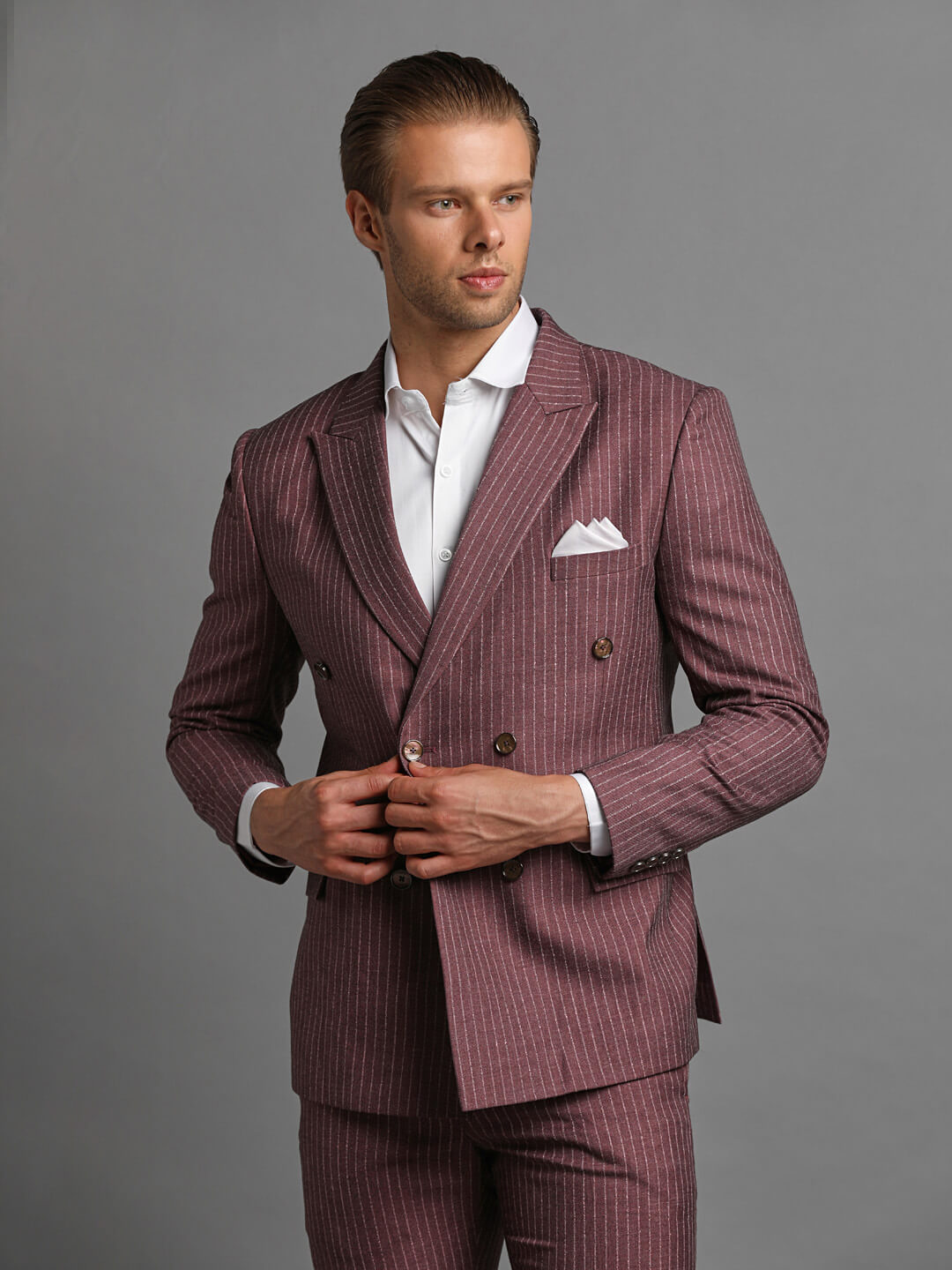 Rent Pink Vertical Lines 6 Button Suit | Stylish Formal Wear